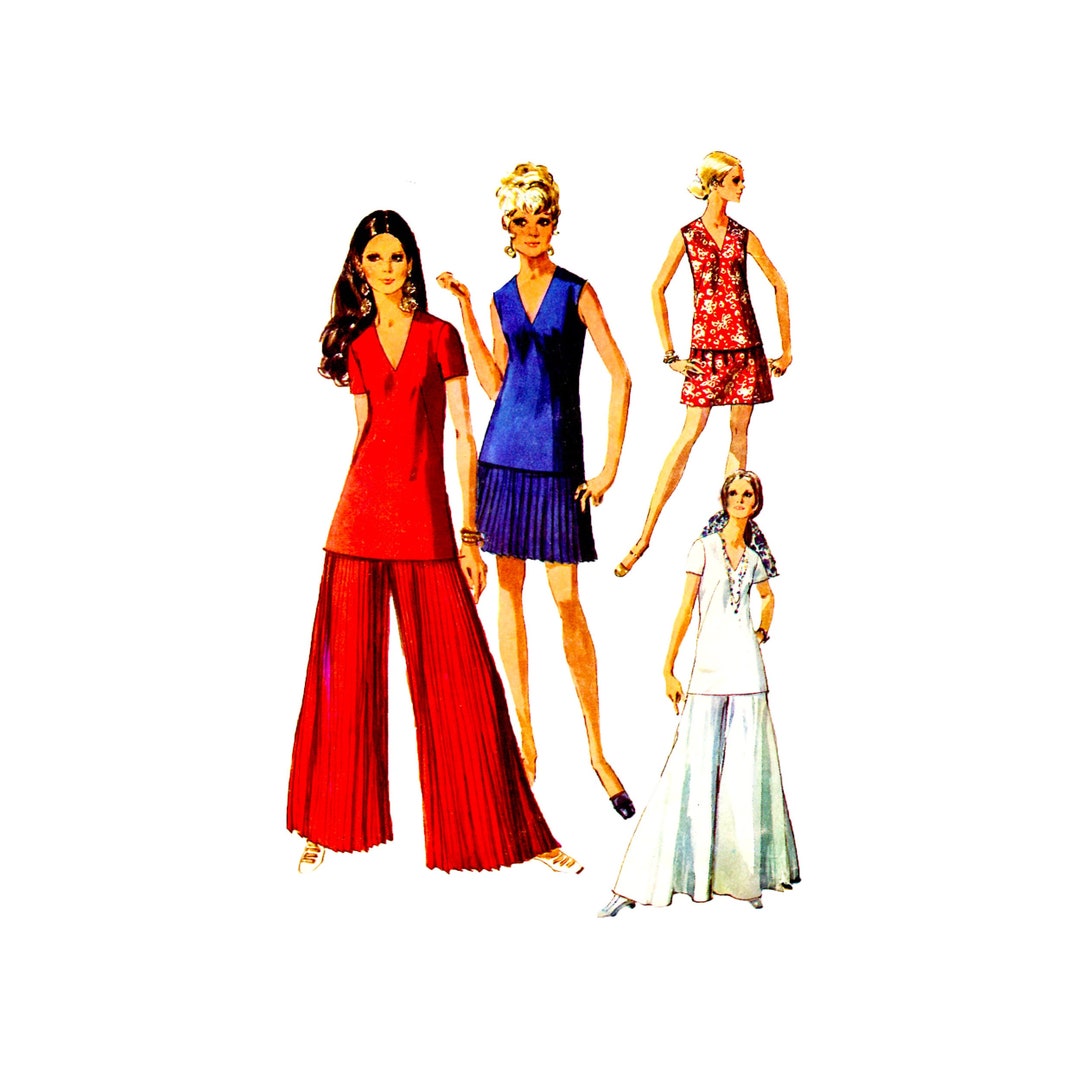 60s Palazzo Pants, Mini Skirt, and Top Pattern Simplicity 8573 Vintage ...