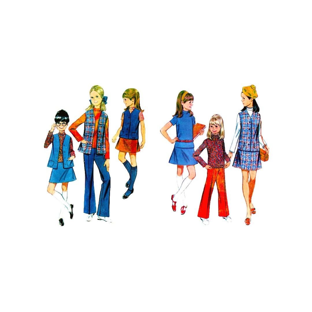 60s Mccall's 9549 Girls' Mod Pants, Skirt Blouse and Vest Vintage ...