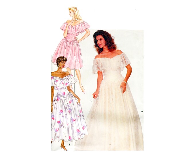 80S Basque Waist Off-shoulder Dress Pattern Butterick 6000 Vintage ...