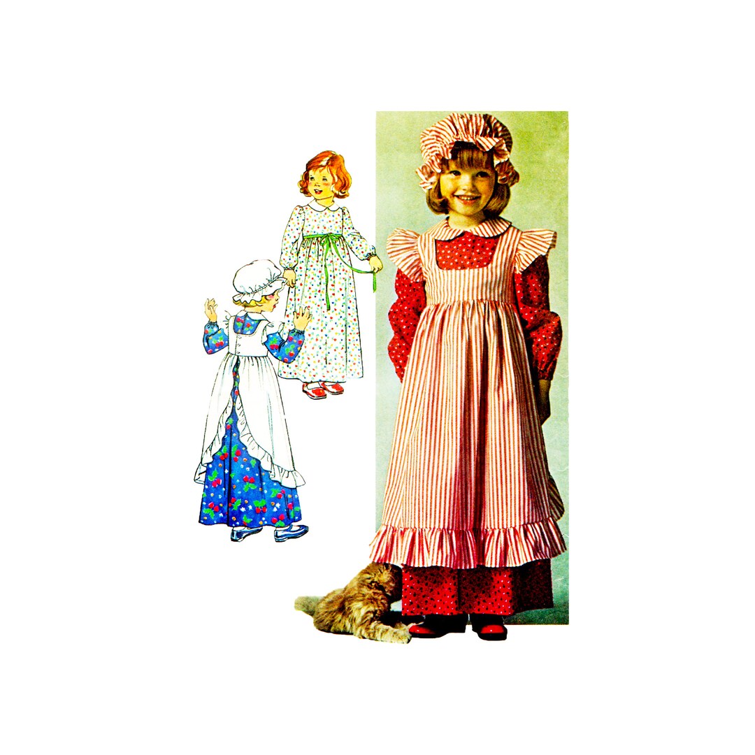 70s Simplicity 7776 Toddler Pinafore Dress and Cap Vintage Sewing ...