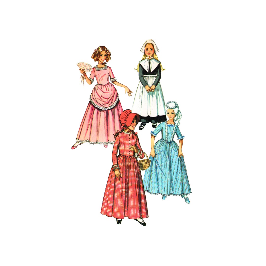 Girls Simplicity 9136 70s Colonial Dresses Pattern With Pinafore Long ...