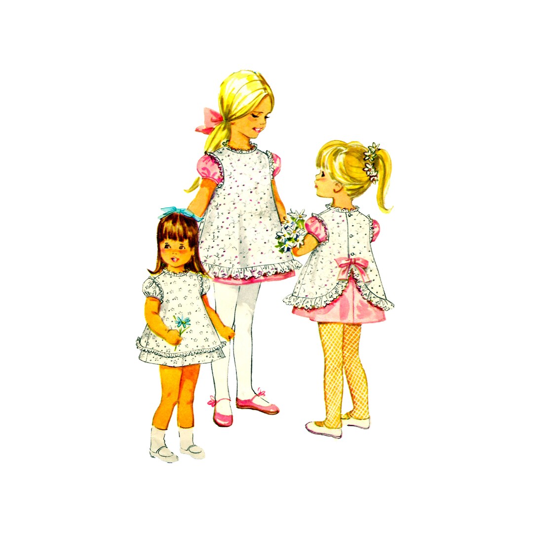 60s Simplicity 7405 Toddler Dress & Pinafore Sewing Pattern - Size 4T ...