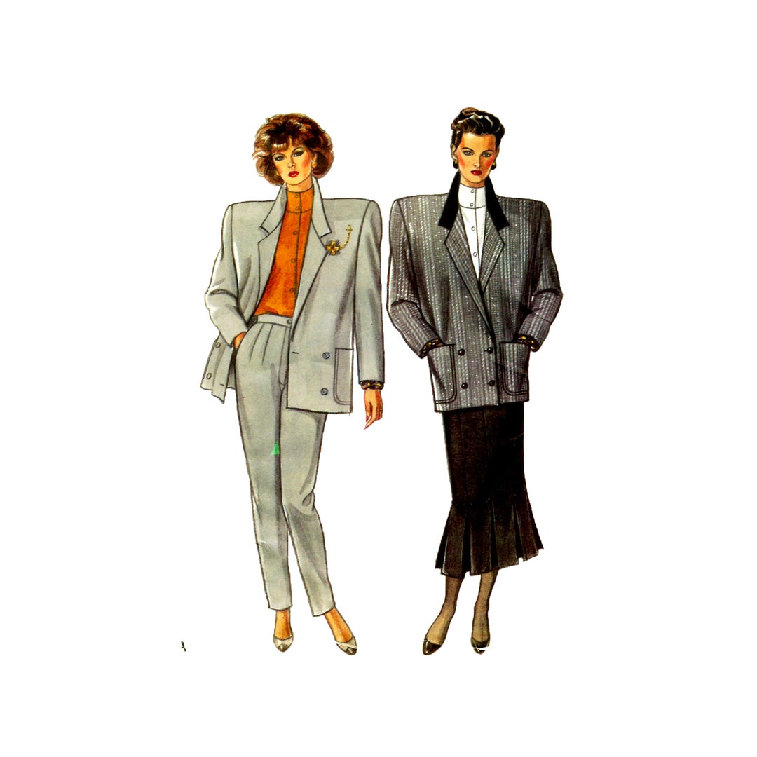 80s New Look 6749 Misses' Double-breasted Jacket, Pleated Skirt, and ...