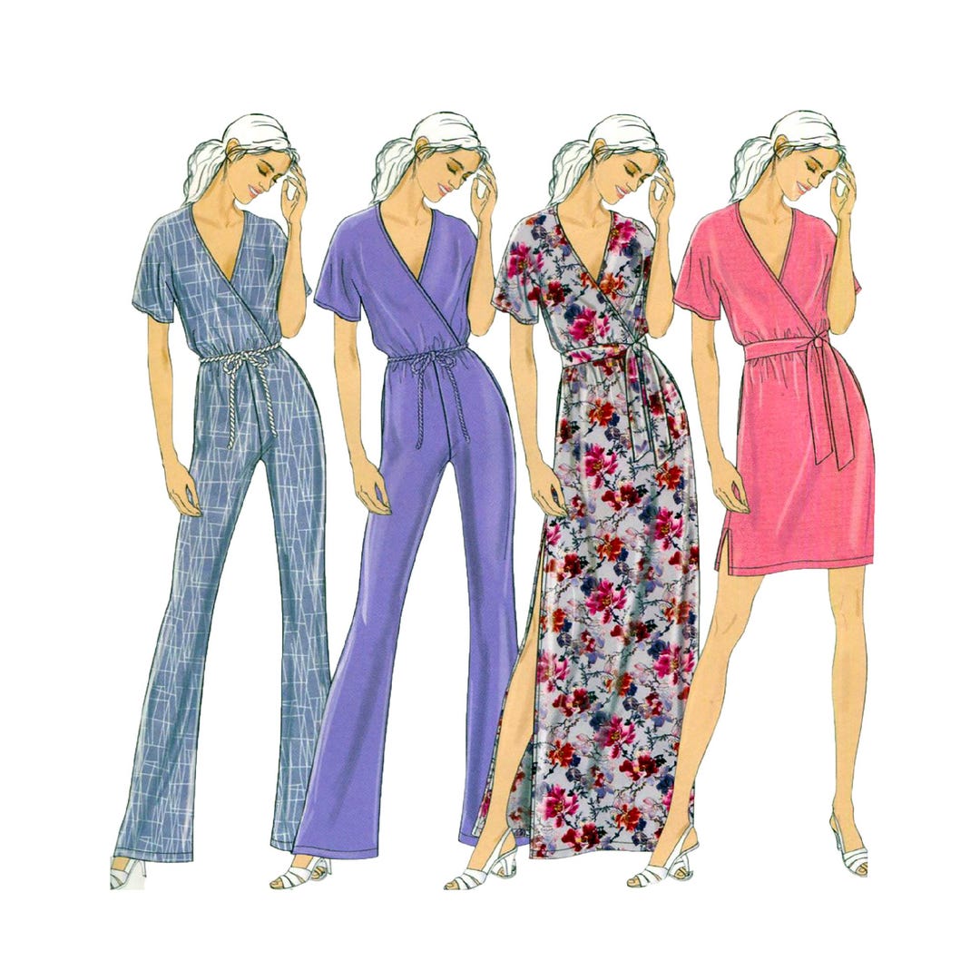 New Look 6554 Surplice Bodice Jumpsuit and Dress in 2 Lengths for Knits ...