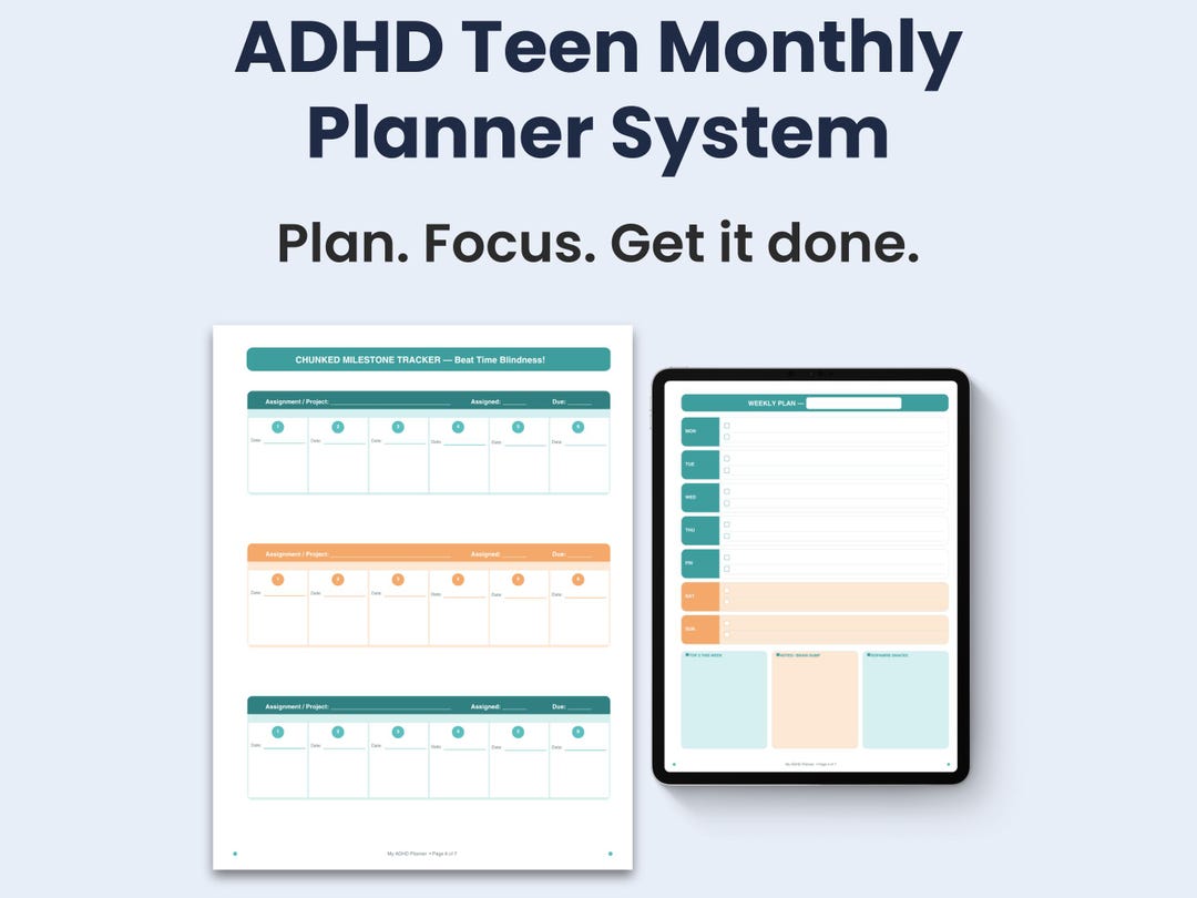ADHD Teen Planner Printable | Monthly Weekly Daily System | Homework ...