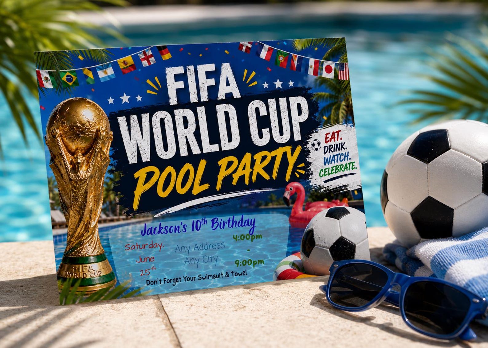 FIFA World Cup Pool Party Invitation | Soccer Birthday Editable ...