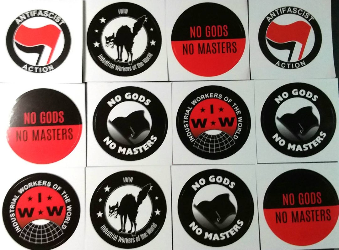 Anarchist IWW ANTIFA Sticker PACK of 12 - No Gods No Masters Political ...