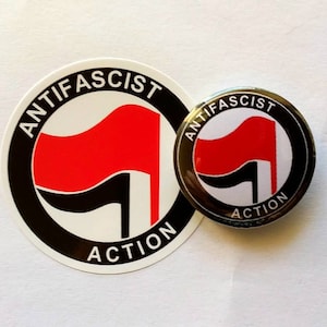 ANTIFA Pin+ Sticker, BADGE - Political, Protest, Anti Fascist Action ...