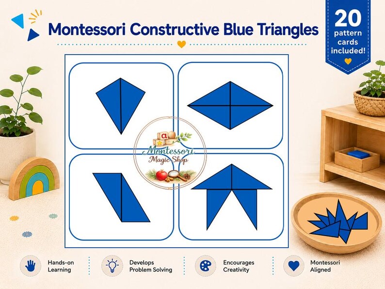 Montessori Constructive Blue Triangles | 20 Pattern Cards | Printable ...