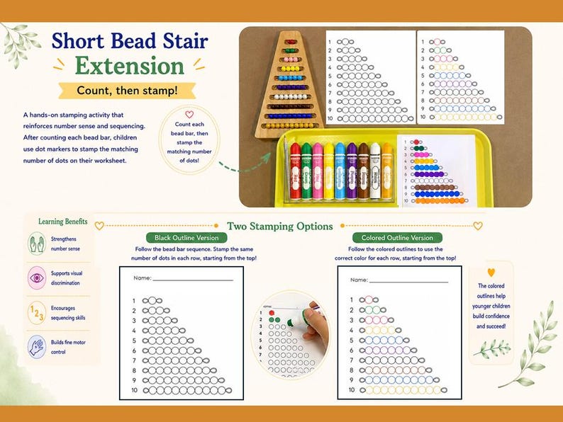 Montessori Short Bead Stair Printable Math Worksheets (digital Download ...