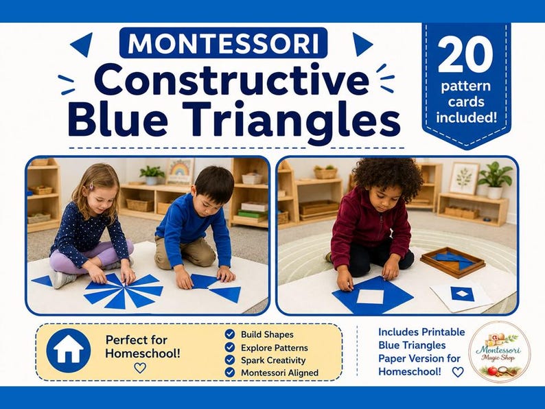 Montessori Constructive Blue Triangles | 20 Pattern Cards | Printable ...