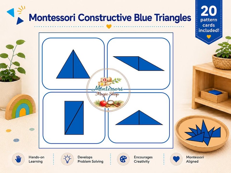Montessori Constructive Blue Triangles | 20 Pattern Cards | Printable ...