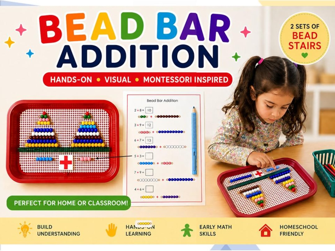 Montessori Bead Bar Addition Worksheets | DIY Paper Bead Stairs ...