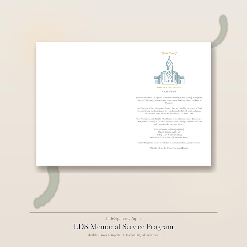 LDS Memorial Service Program Template | Editable Mormon Funeral Program ...