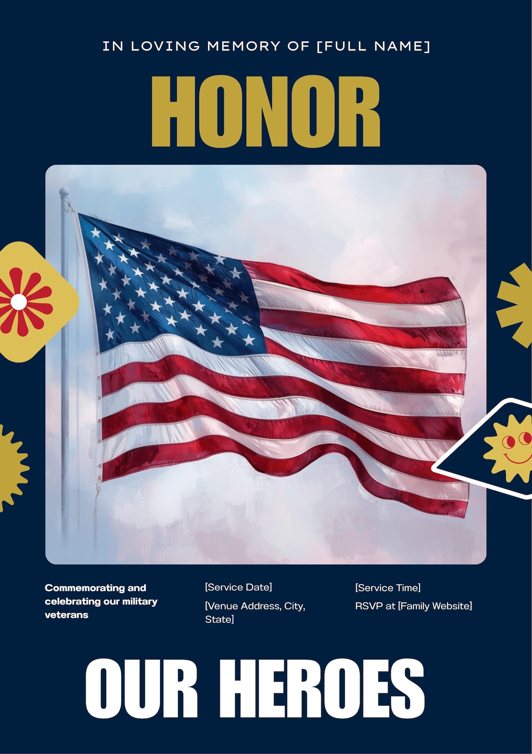 Veteran Funeral Program Template | Military Memorial Service | Editable ...