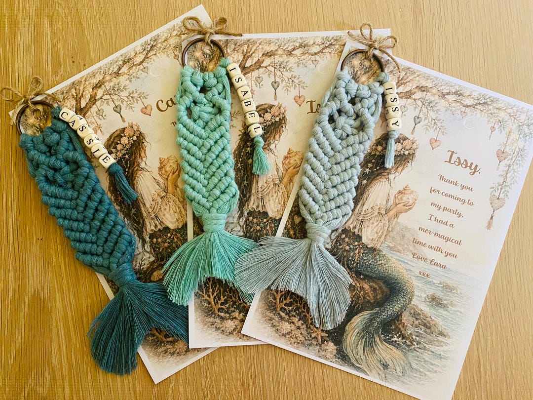 Personalised Handmade Macrame Mermaid Keychain / Keyring / Bag Charm ...