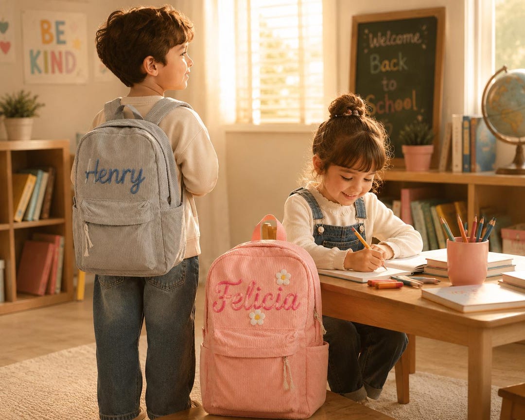 Personalized Corduroy Backpack, Custom Embroidered Name Toddler Bag ...