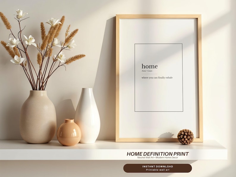 Home Definition Print | Neutral Minimalist Wall Art | Beige Typography ...