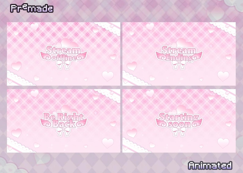 Simple Pink Heart Stream Overlay Package, Kawaii Theme for Twitch ...