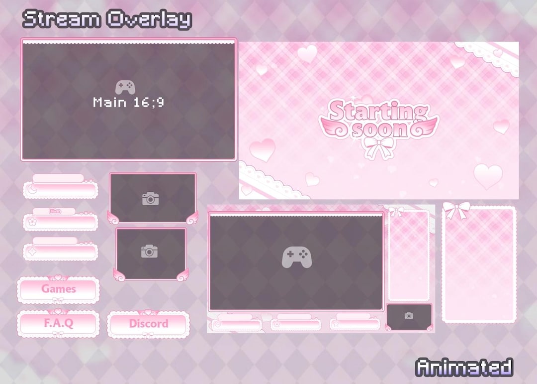 Simple Pink Heart Stream Overlay Package, Kawaii Theme for Twitch ...