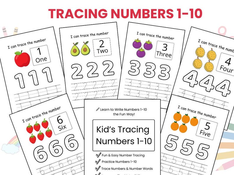 Kids Number Tracing 1-10 Worksheet – Preschool Math Handwriting ...