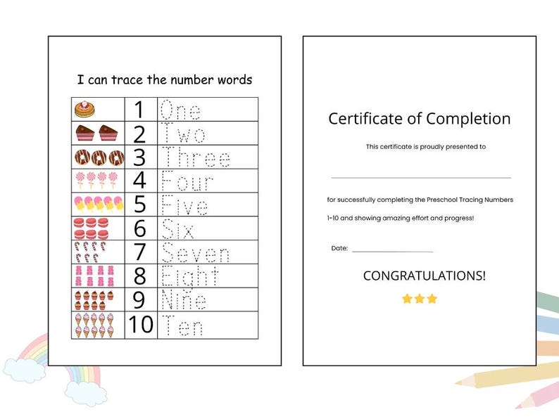 Kids Number Tracing 1-10 Worksheet – Preschool Math Handwriting ...