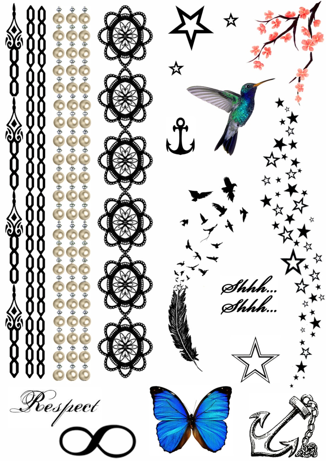 1 Sheet of HAND Temporary Tattoos || Our Best Seller Collection ||A5 ...