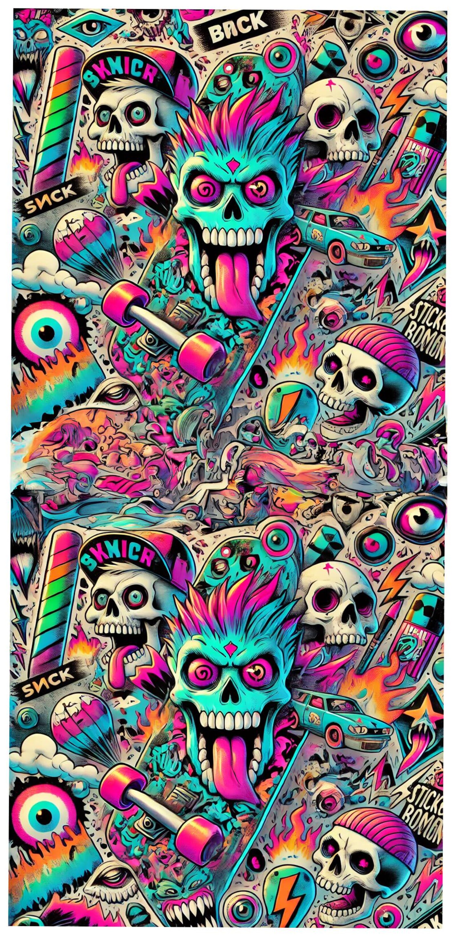 Neon Skull Temporary Tattoo Sleeve: Skate Punk Street Art - 2 Piece - Etsy