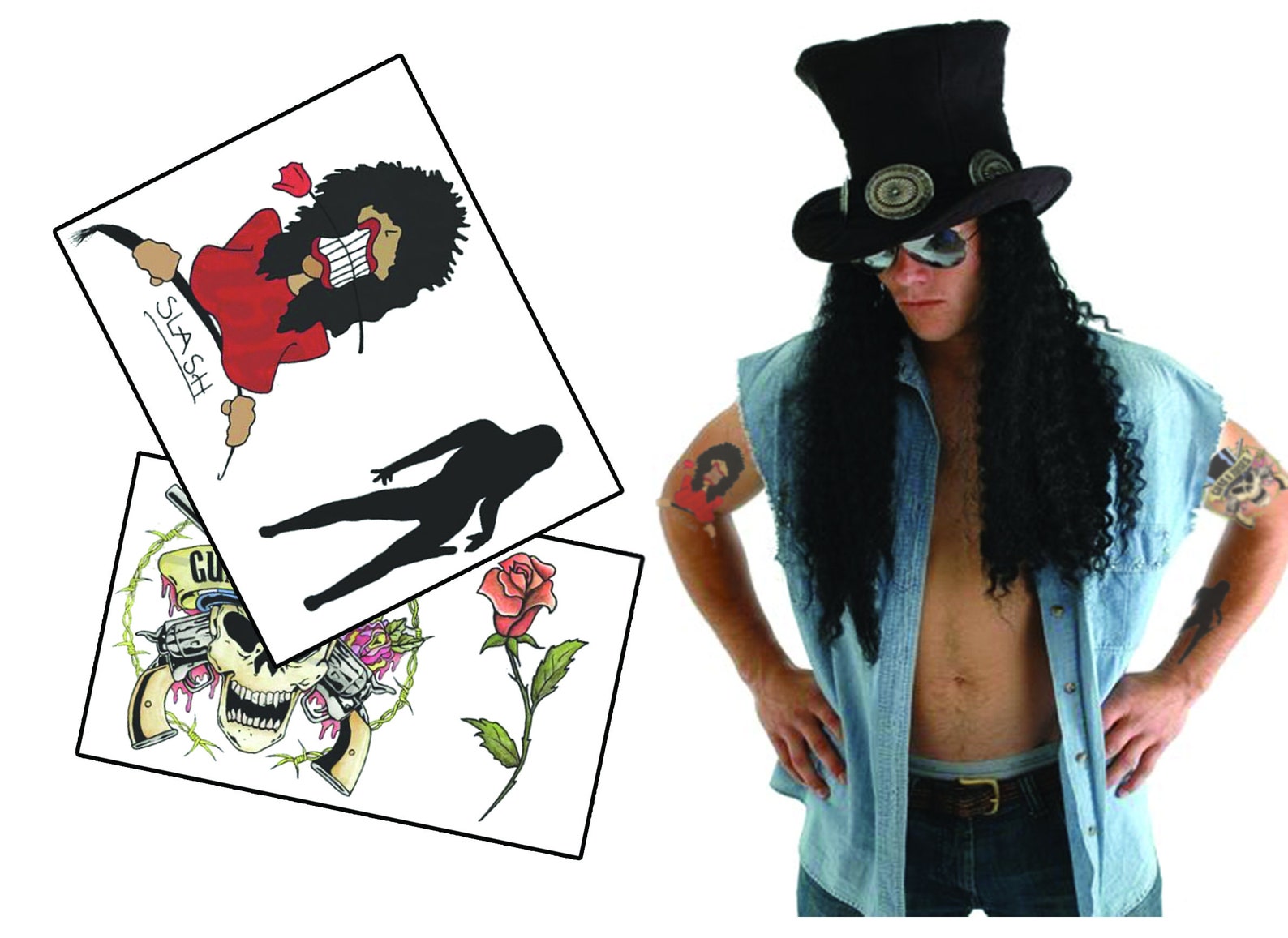 80's Rocker Guitarist Fake Tattoos | Ships From USA FAST | Life Sized ...