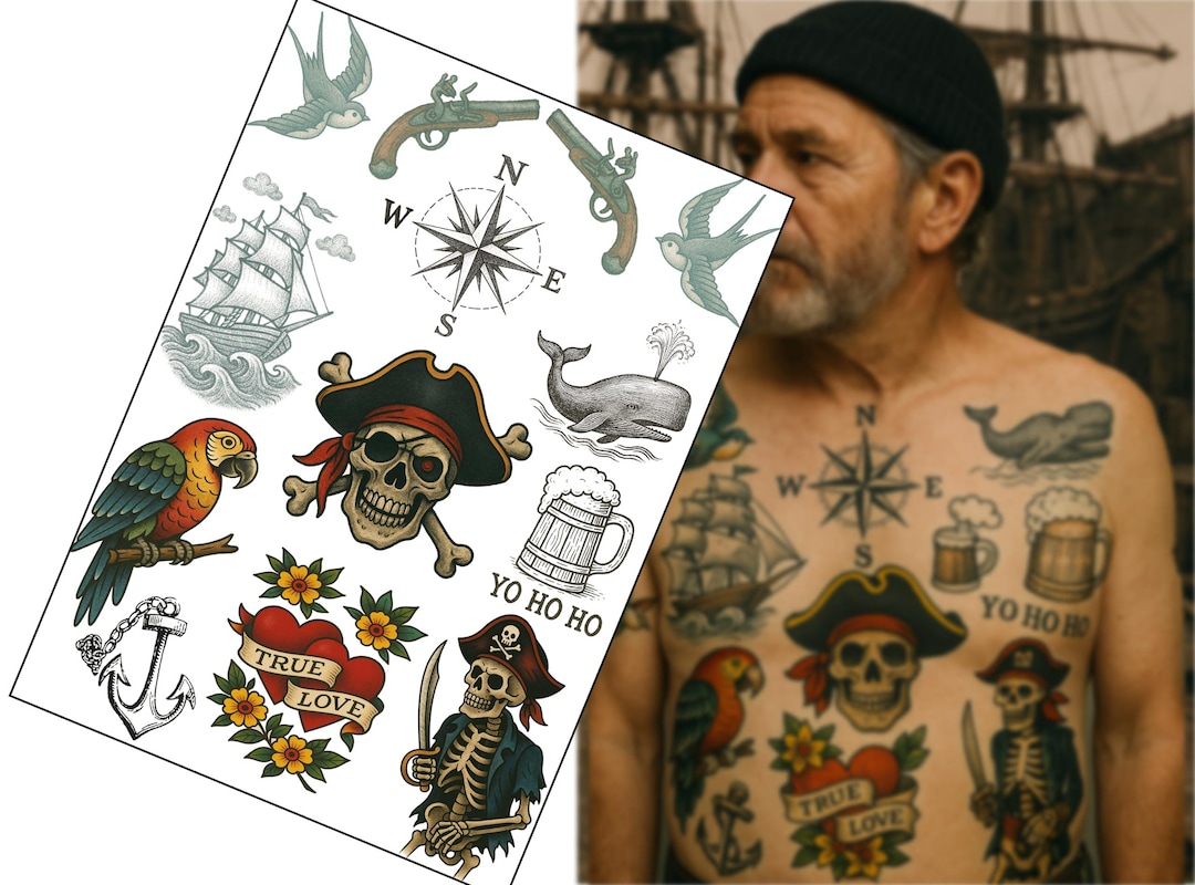 Pirate Sailor Fake Tattoos – Vintage Nautical Tattoo Transfers ...