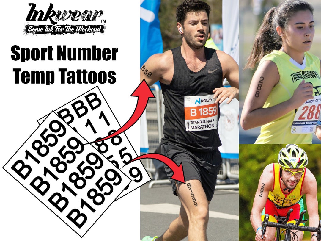Running Race Number Temporary Tattoos Arm+leg | Custom Bib Numbers ...