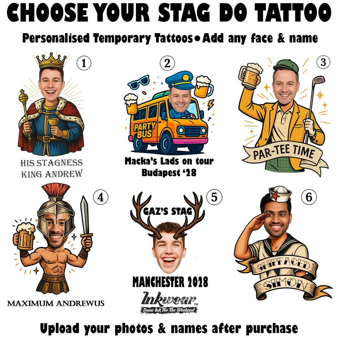 Custom Stag Do Tattoos — Personalised Face Tattoos for Men • Funny ...