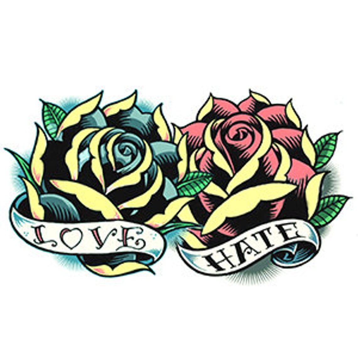 Love and Hate Rose temporary transfer tattoo LARGE for arm | Etsy