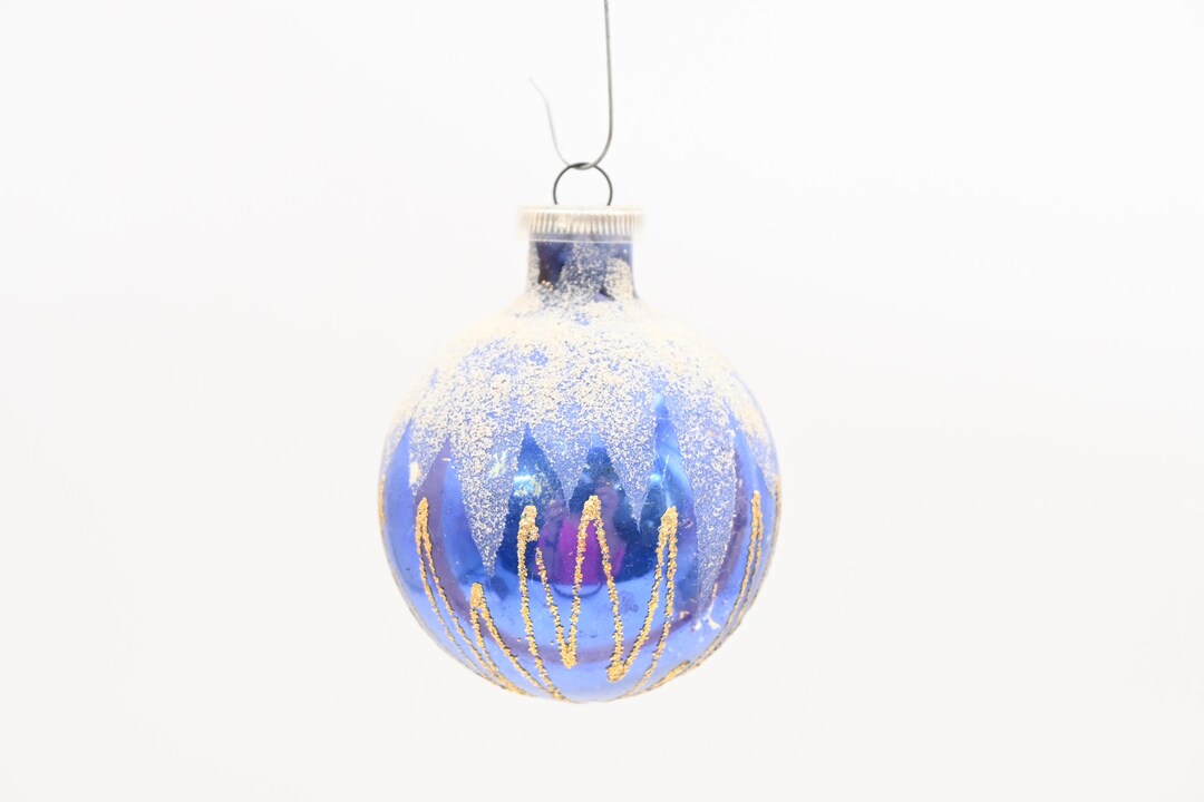 Vintage DBGM Ornament Blue With White Mica Icicles Gold Glitterwest ...