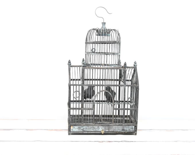Vintage . Wood Victorian Style Bird Cage Rectangular Black Bird Cage ...