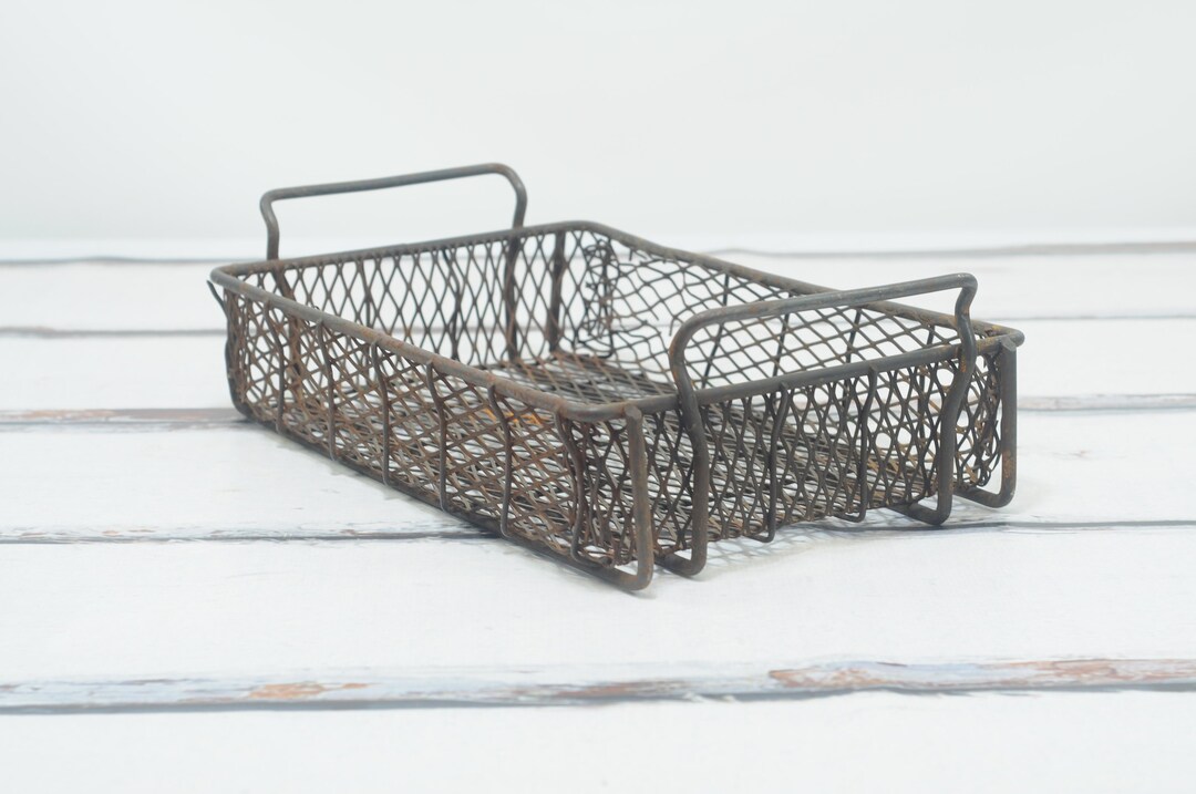 Wire . Mesh Basket Industrial Vintage Medium Size Metal - Etsy