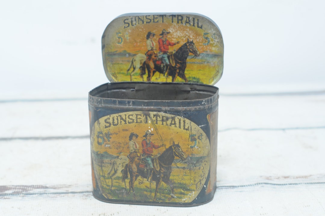 Rare Antique Sunset Trail Tobacco Tin Cigar Humidor Tin Litho Tobacco ...