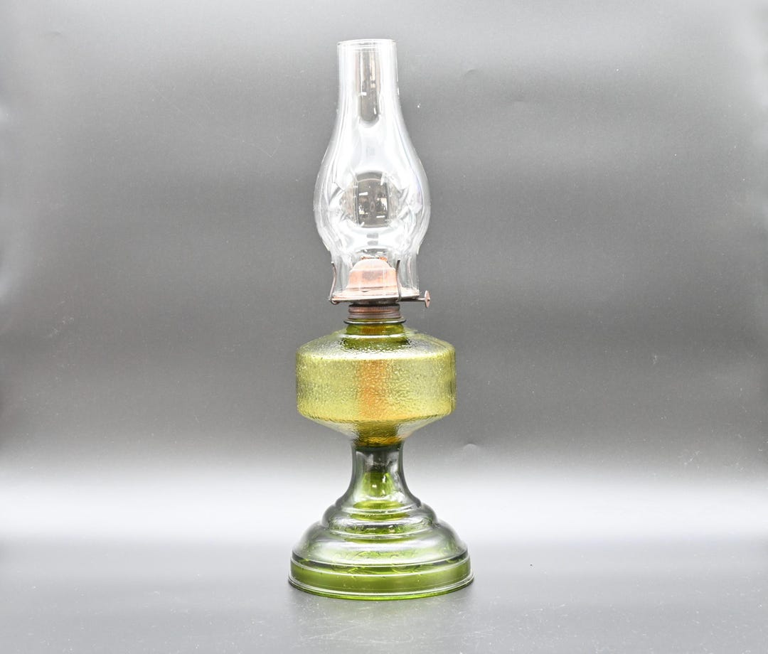 Antique . Vintage Green Pattern Glass Oil Lamp C. Late 1800s P&A ...