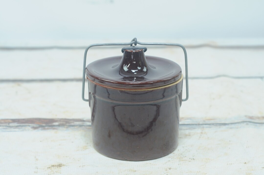 Vintage Large Stoneware Crock Brown Glazed Crock Cheese Crock With Lid ...