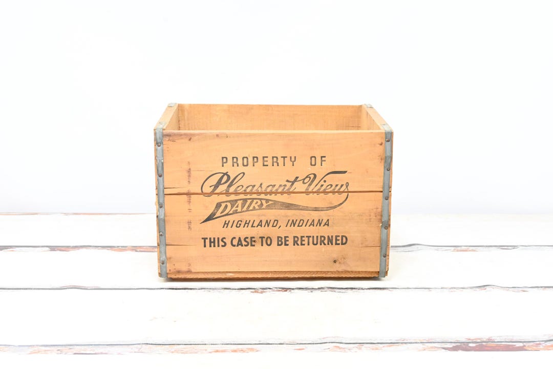 HTF Vintage Wood Milk Crate Pleasant View Dairy Highland IN Wood ...