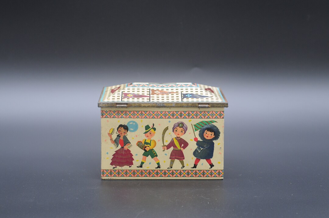 Vintage . Daher Belgian Tin Box Bank Embossed Children of the World ...