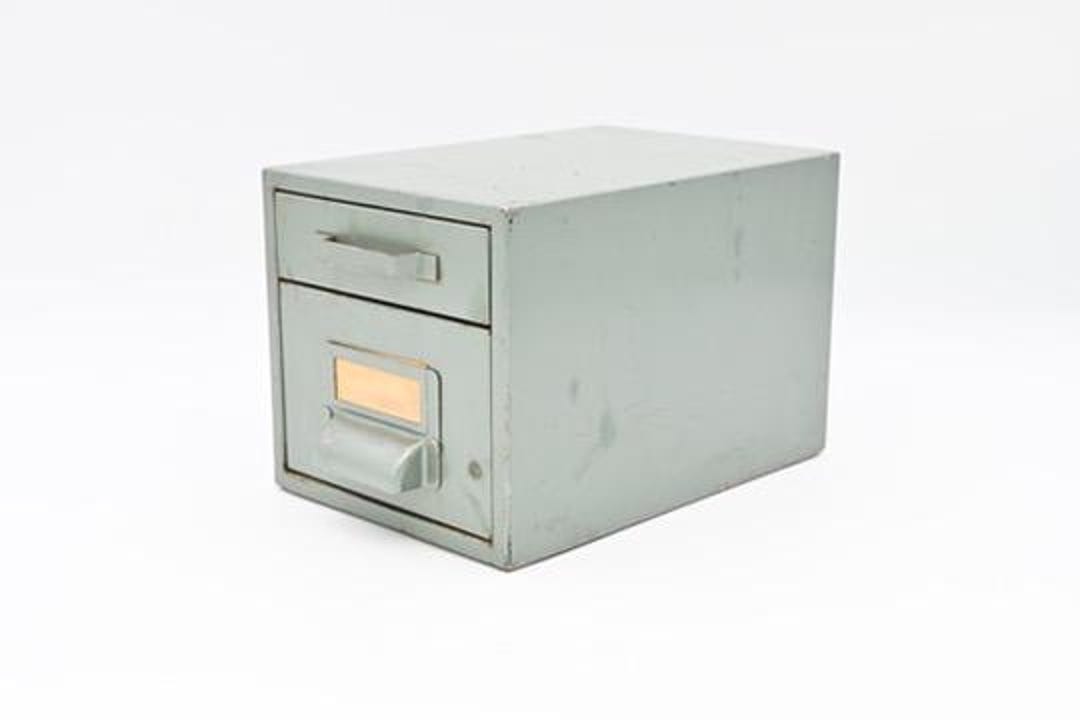 Rare Vintage Gray Index Card File Box and Flat Drawer Office Storage ...