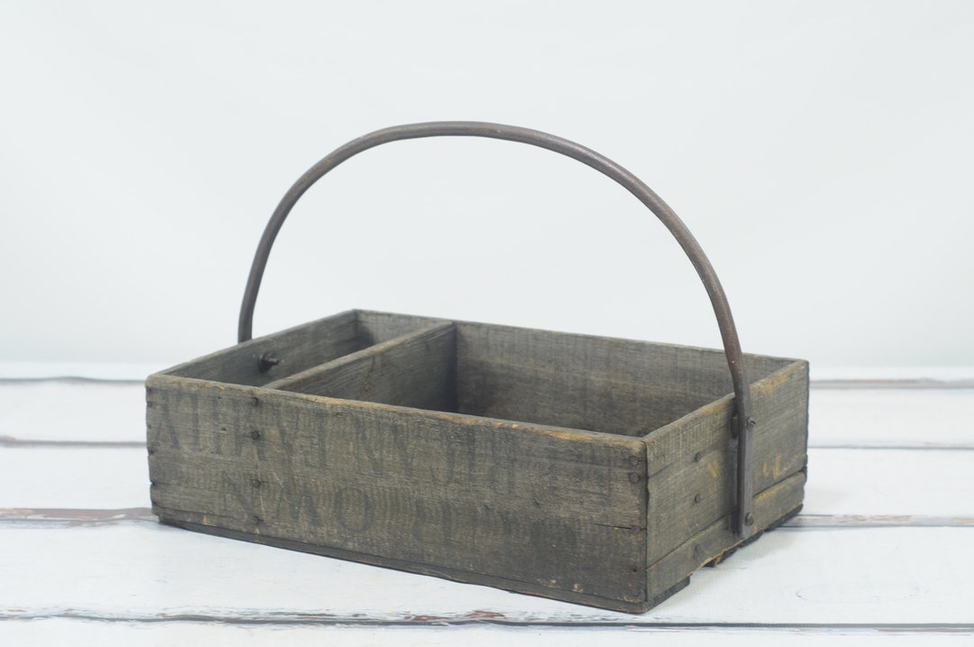 Vintage Wood Tote Box Crate Wood Box Wood Box Old Fruit Crate Curved ...