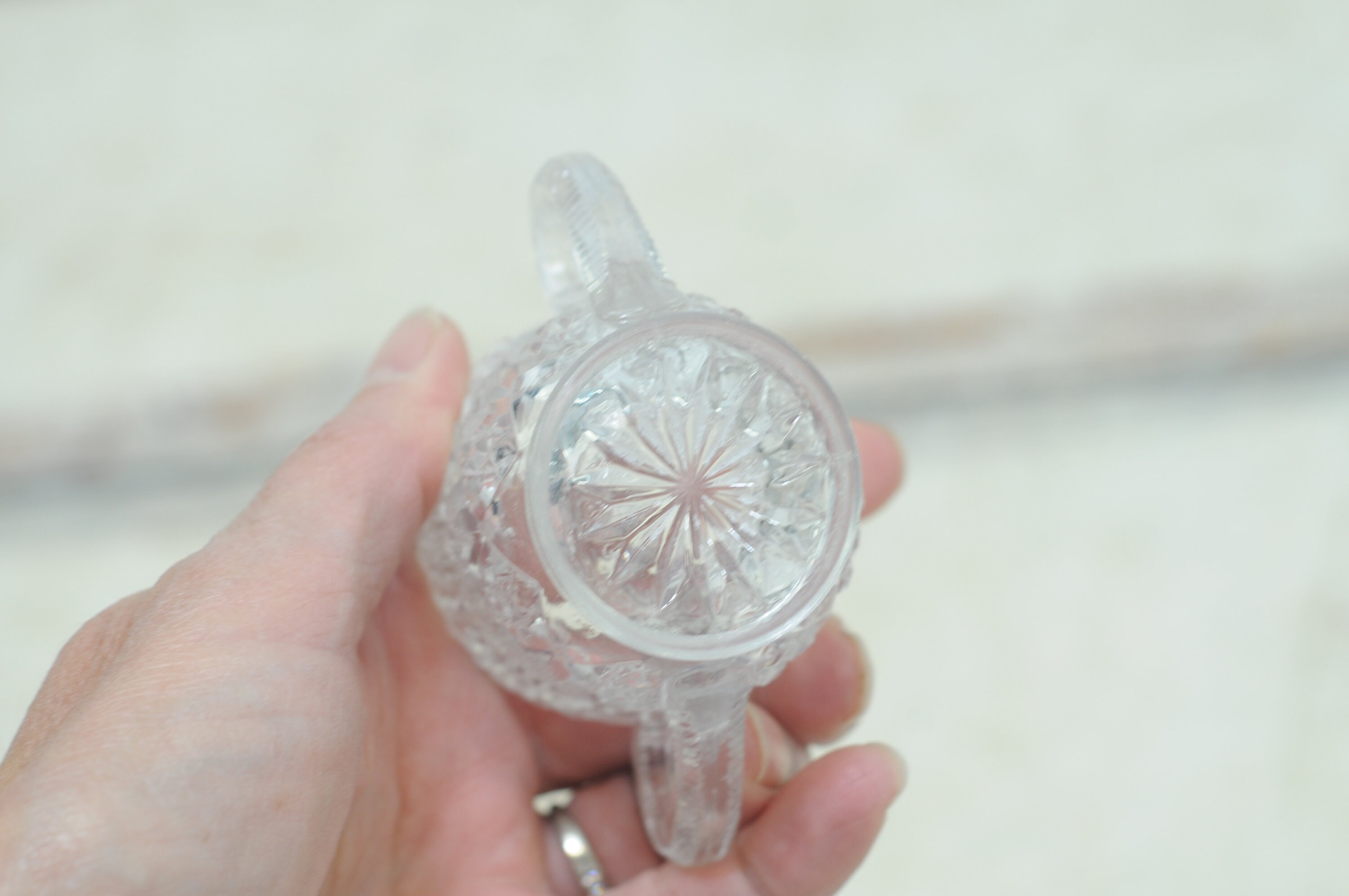 Vintage Clear Cut Glass Pressed Glass With Fan and Diamond Pattern Open ...