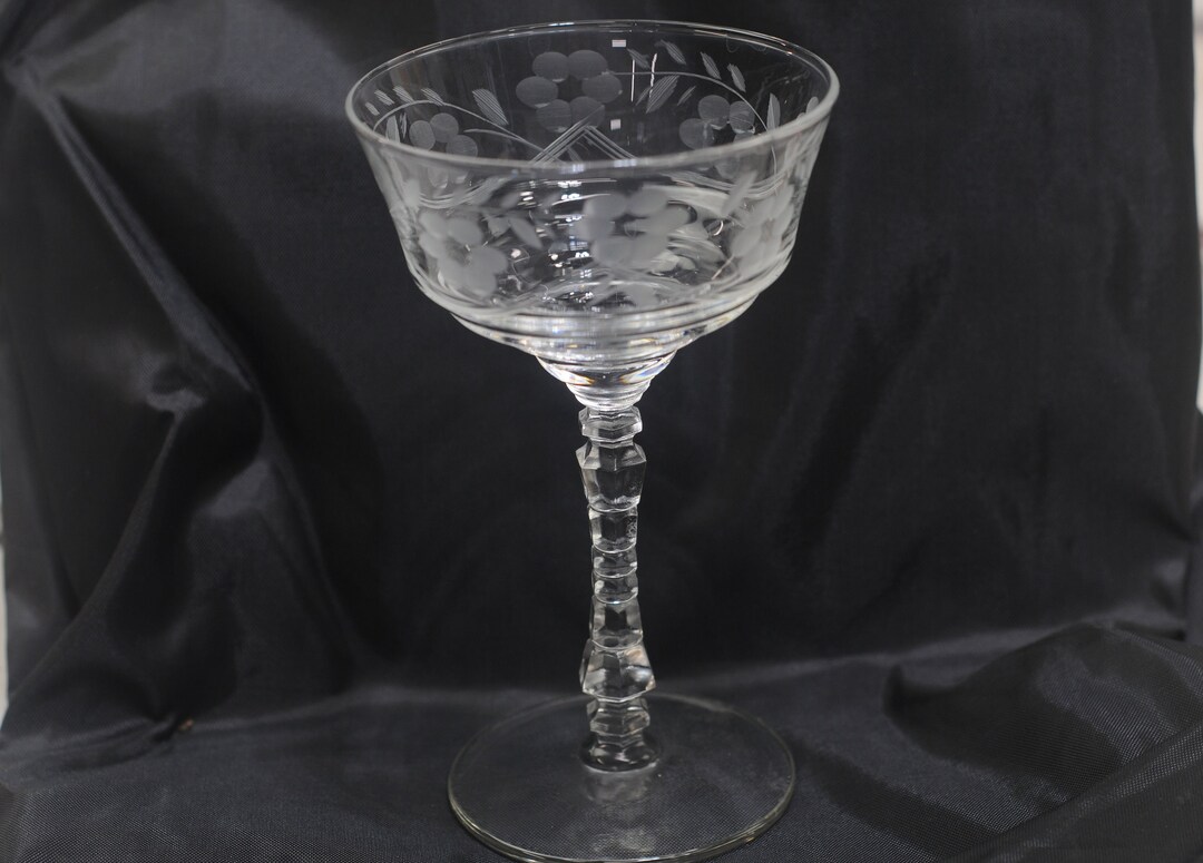 6 Etched Crystal Glasses Etched Flower and Vine Cut Glass Stemware ...