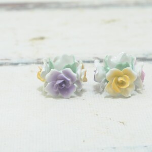 2 Vintage Porcelain Figural Candle Rings Collars Rose Floral - Etsy