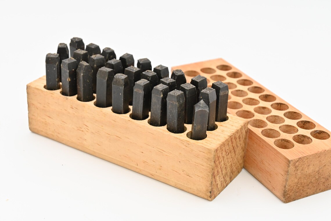 Vintage Young Bros. Metal Steel Dies Stamps Punches Full Alphabet Wood ...