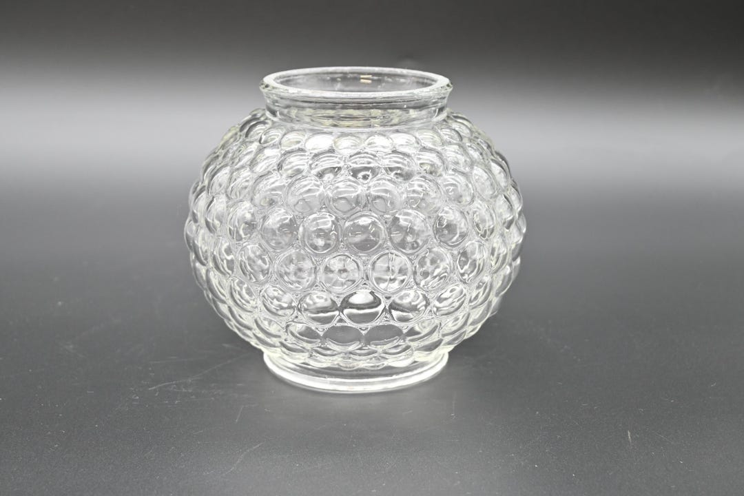 Vintage 5" Round Midcentury Clear Bubble Glass 3.25" Fitter Both Ends ...