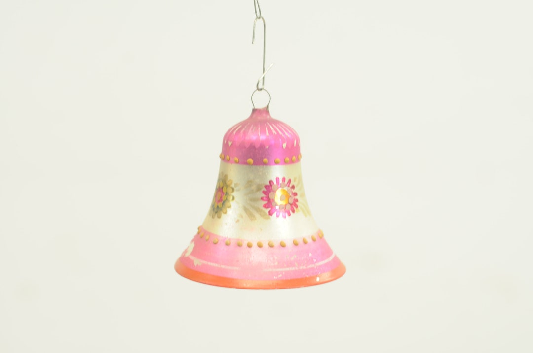 Rare Antique Bell Ornament Hand Painted Glass Clapper Glass Bell ...