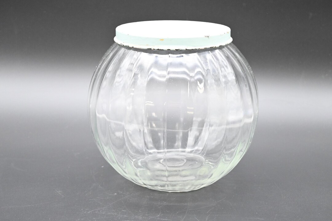 Antique 1924 Sellers/hoosier Glass Ball Canister/jar Zipper Rim Round ...